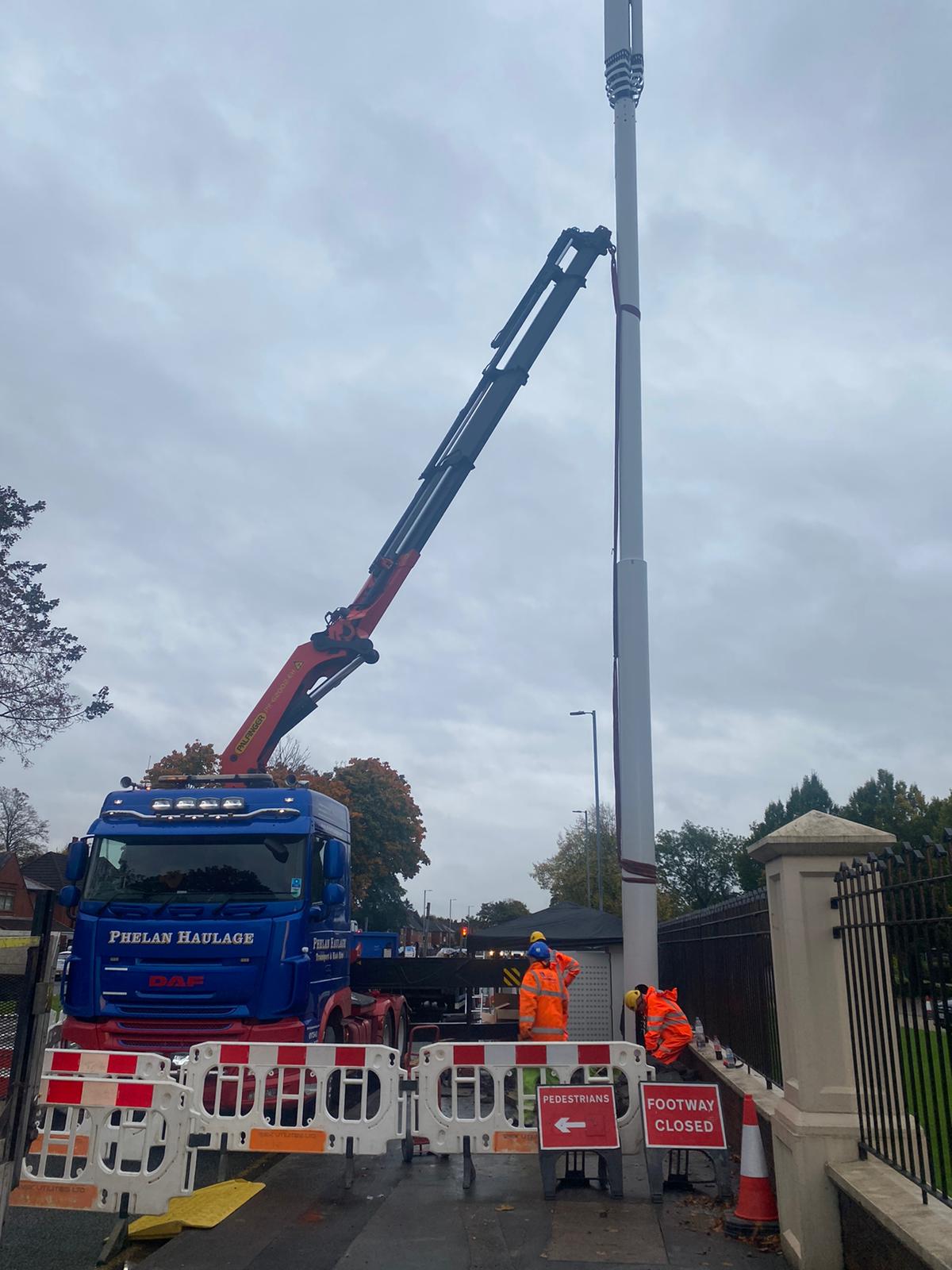 Telecoms Masts Installation Using HIAB Crane - Phelan Haulage